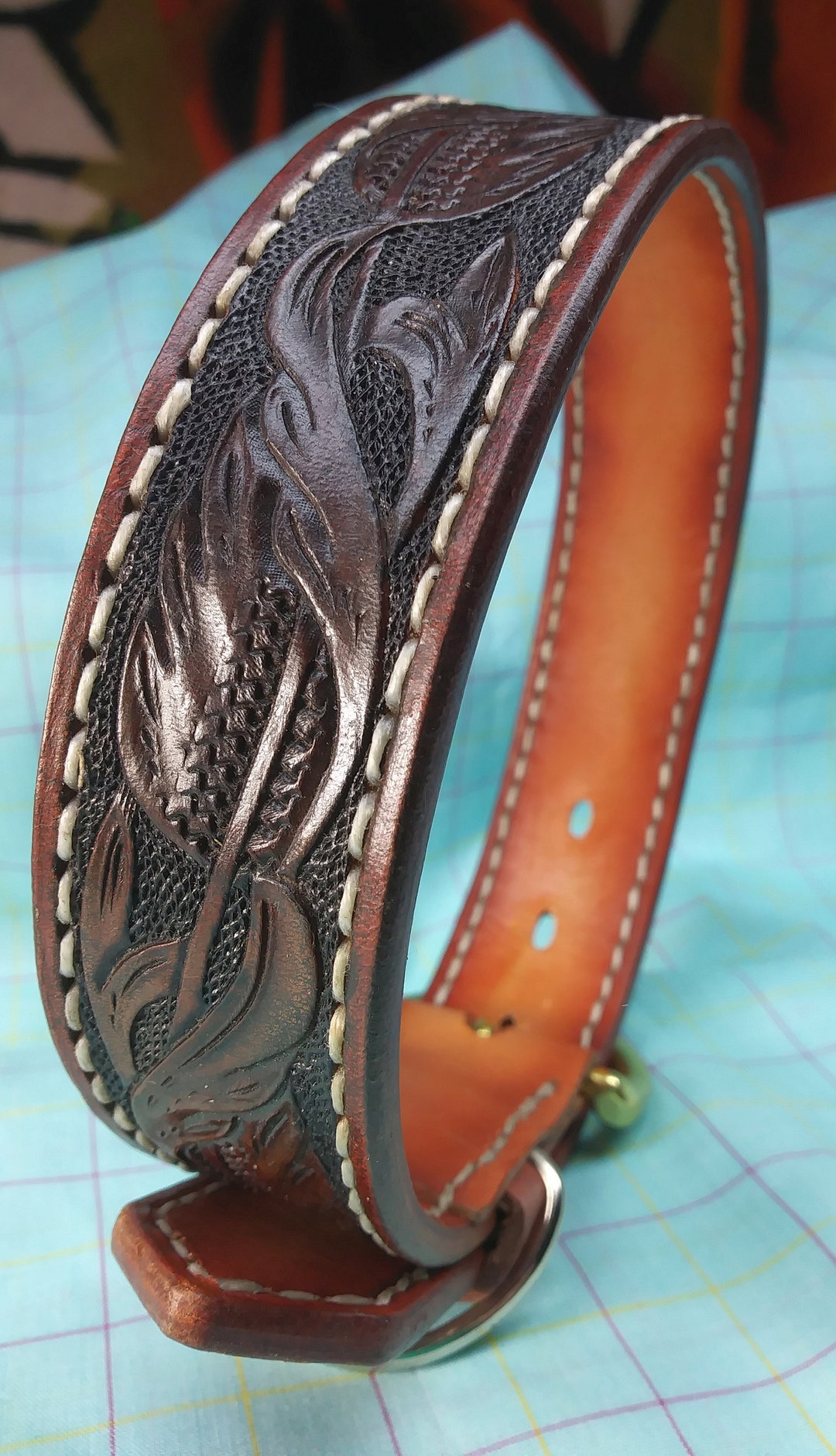Handmade Leather Dog Collar, Custom Tooled Collar, Leather Dog Collar ...