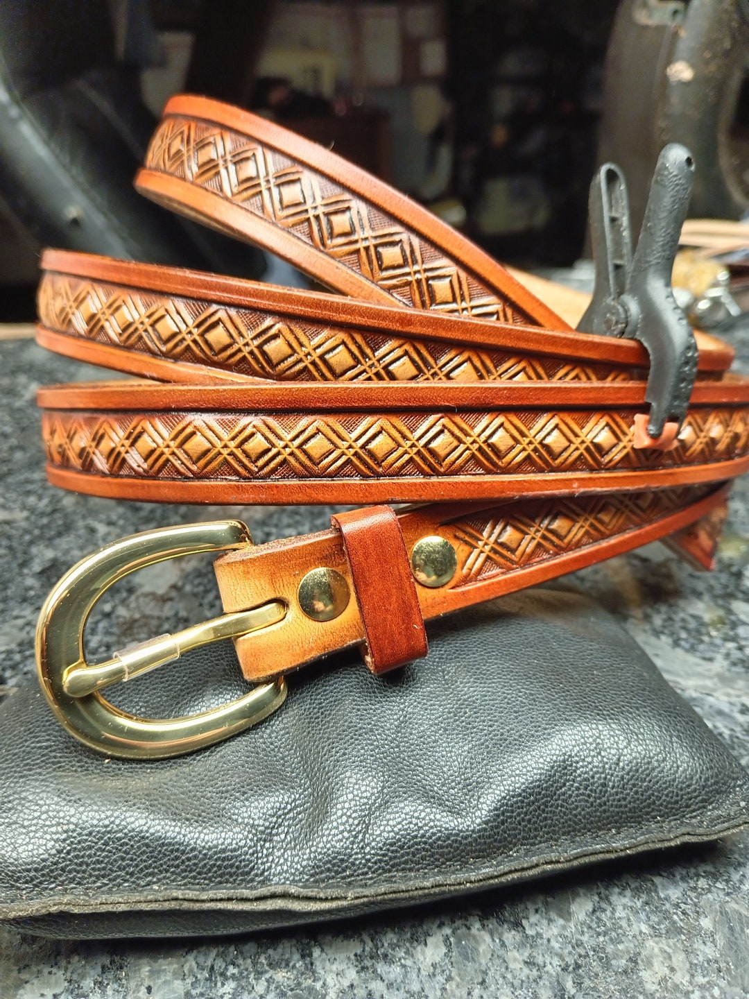 Handmade Leather Belt With Geometric Design for Big and Tall Men or ...