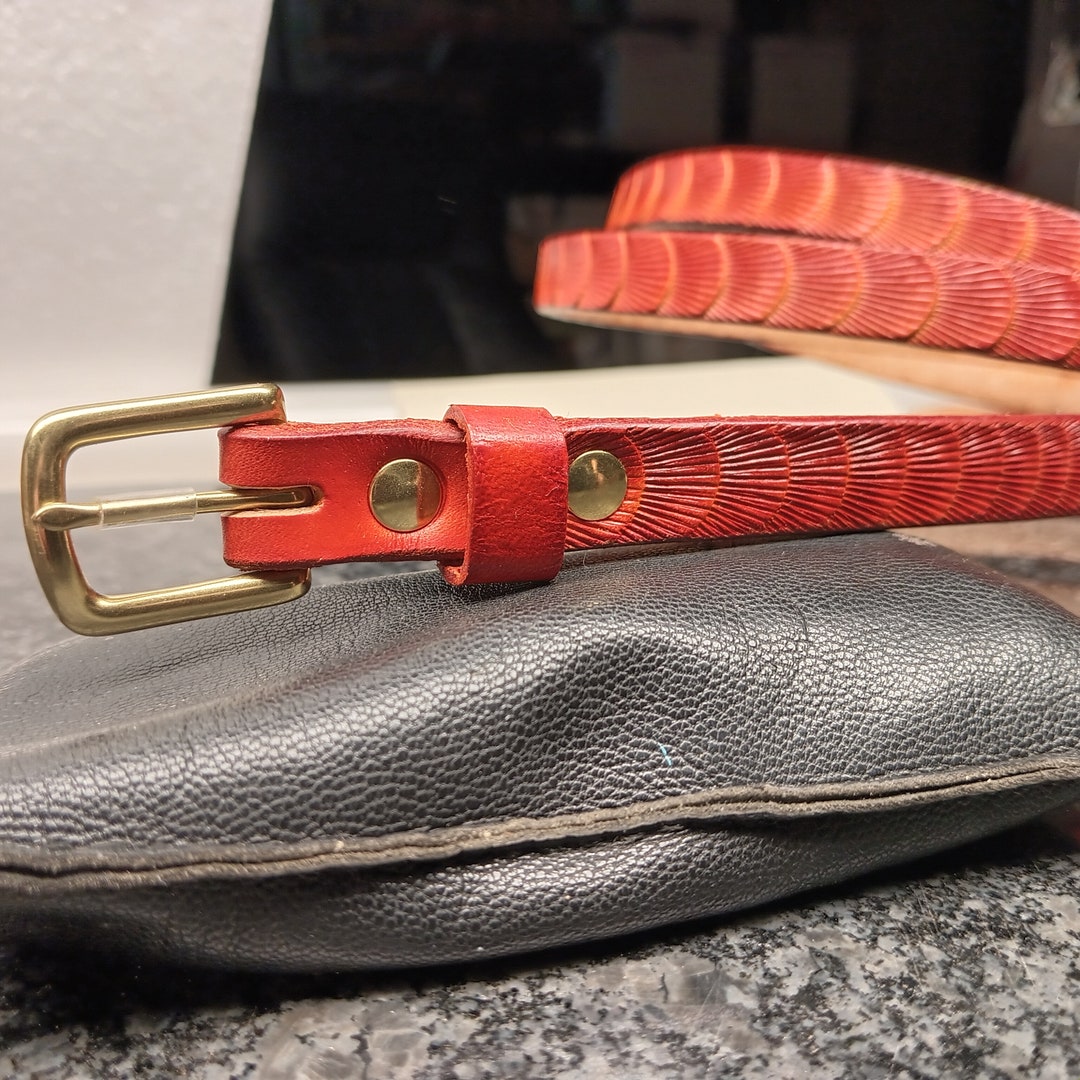 Handmade Orange Leather Skinny Belt for Big and Tall Men or Women ...