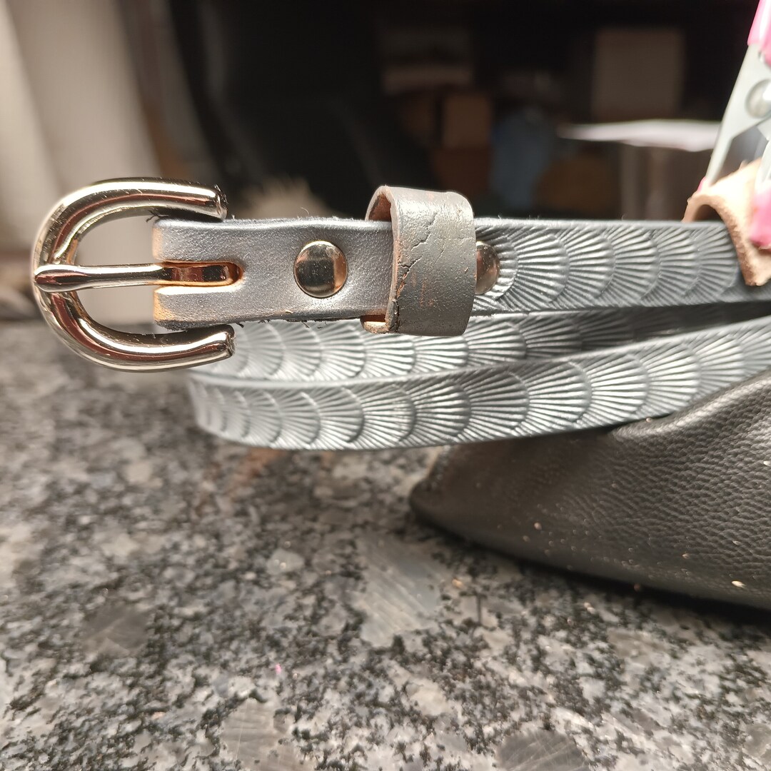 Handmade Leather Skinny Belts for Men or Women, Pewter Narrow Belt ...