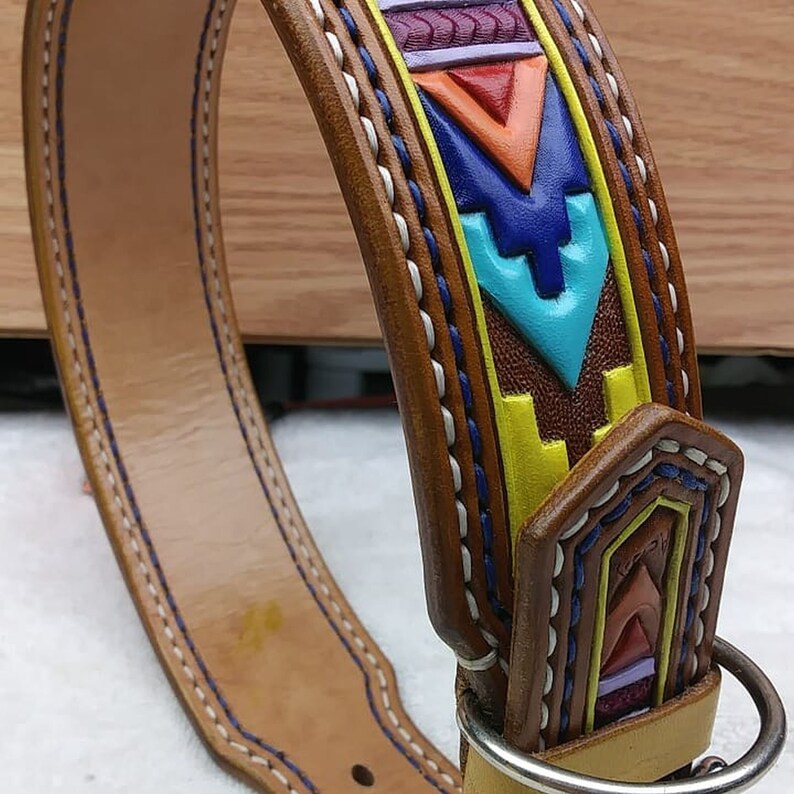 Large Leather Dog Collar Aztec Leather Dog Collar Mastiff - Etsy Australia