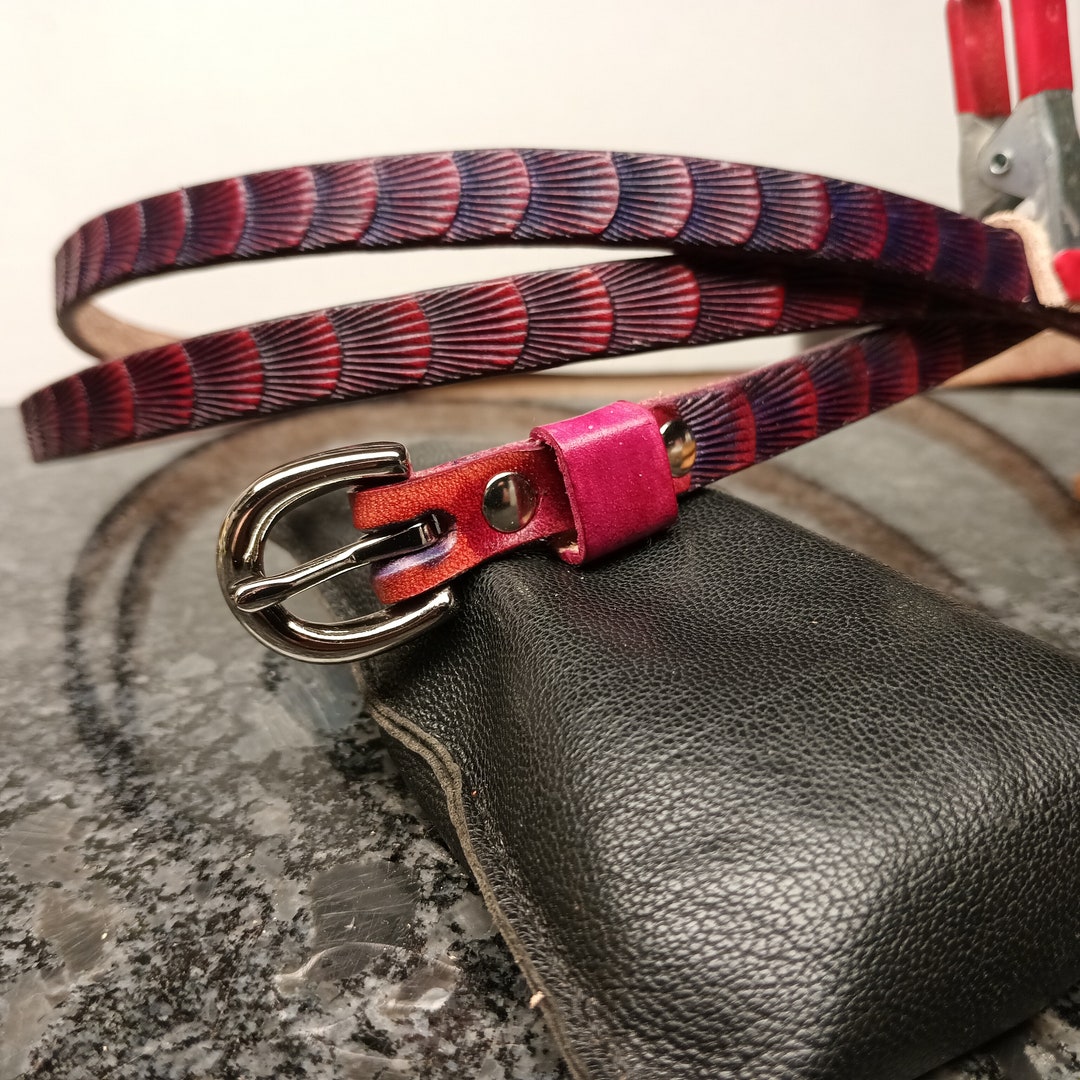 Handmade Leather Skinny Belts for Big and Tall Men or Women, Purple ...