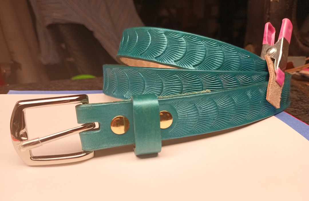 Handmade Aqua Leather Belt With Scallop Design for Men or Women ...