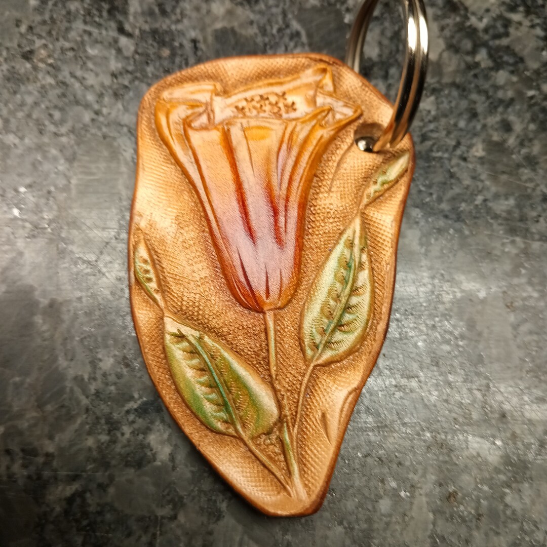 Handmade Leather Keychain, Wild Rose Keychain Leather Handbag Charm ...