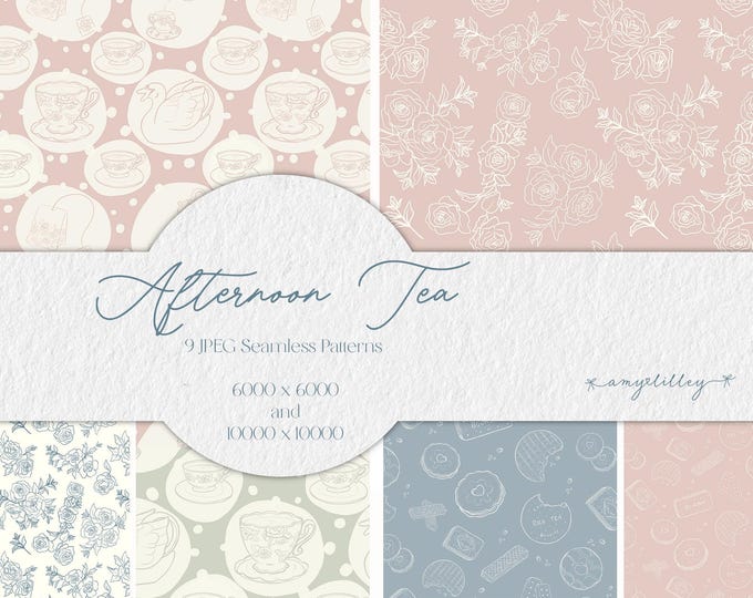 Afternoon Tea Party Seamless Patterns and Papers - Hand Drawn Digital ...