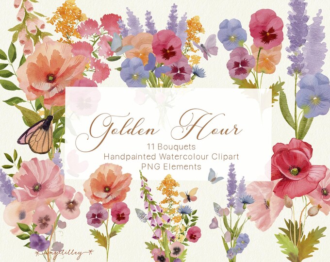 Watercolour Floral Clipart Hand Painted Digital Watercolor Bouquets ...