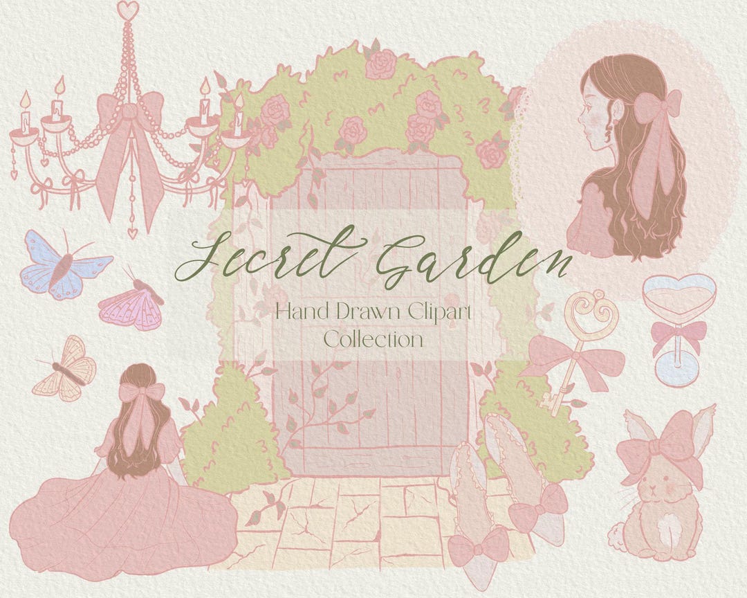 Secret Garden Floral Clipart - Hand Drawn Coquette Digital PNG ...