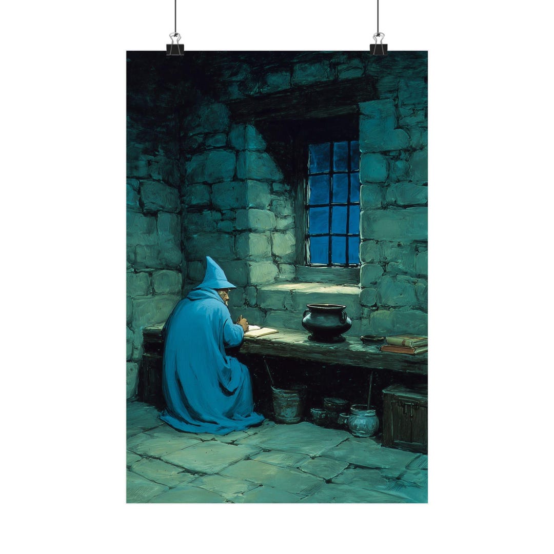 Dark Fantasy Wizard Study Matte Vertical Poster | Wizard Illustration ...