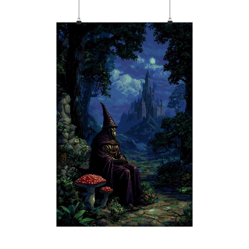 Pixel Art Dark Fantasy Wizard Matte Vertical Poster - Etsy