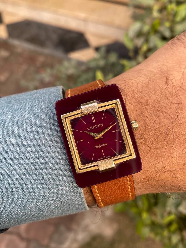 Vintage Rare Century Ruby Star Automatic Tank Shape Swiss Made 25 ...