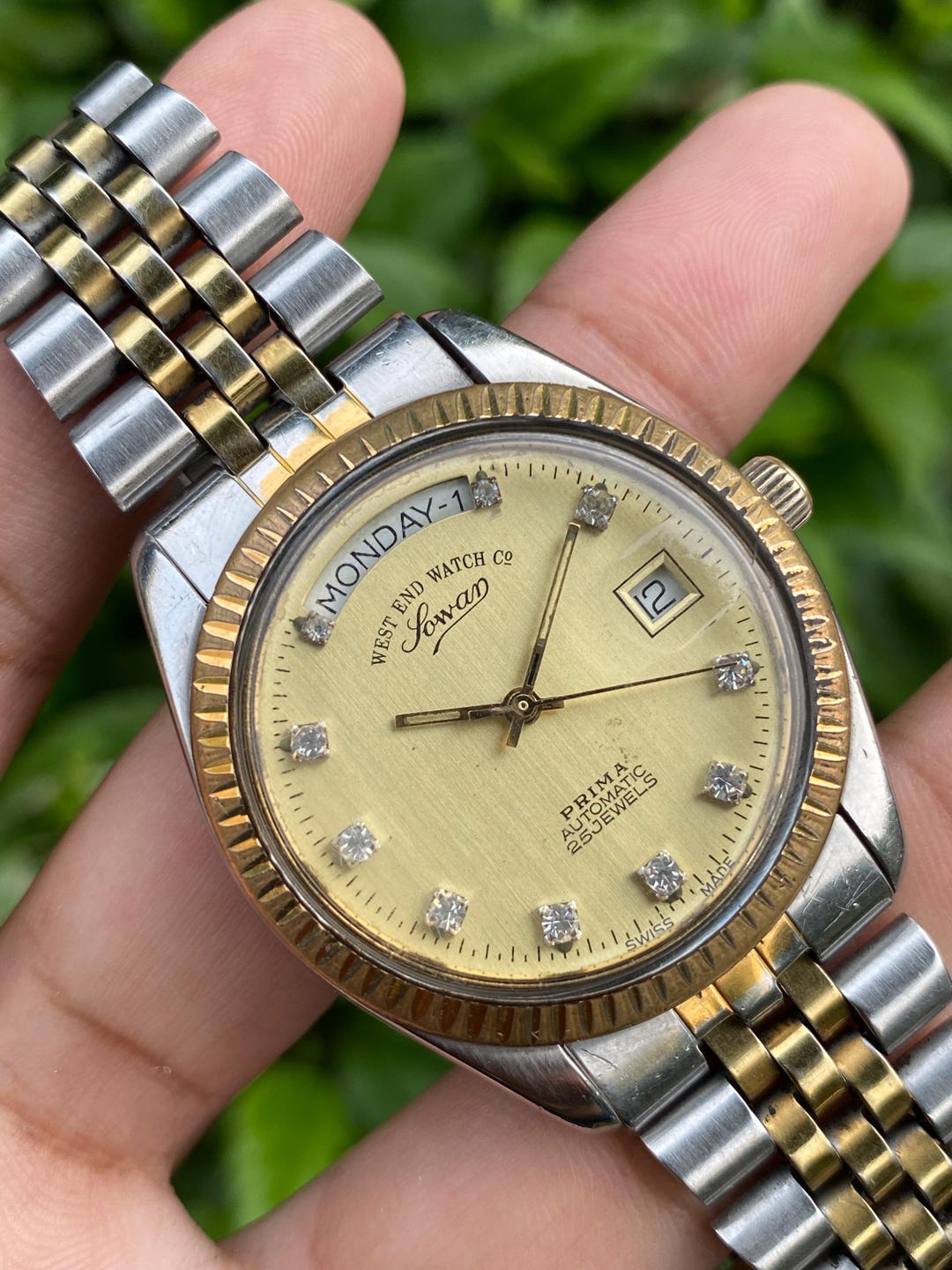 Vintage Rare West End Watch Co Sowar Prima President Day Diamond Hour ...