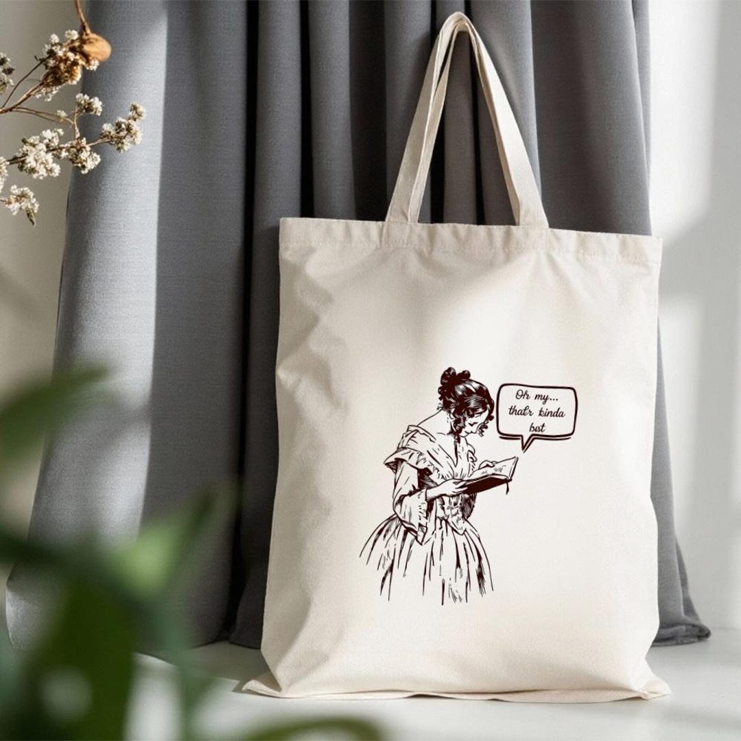 Canvas Tote Bag With Reading Girl Line Art Print, Book Lover Shopper ...