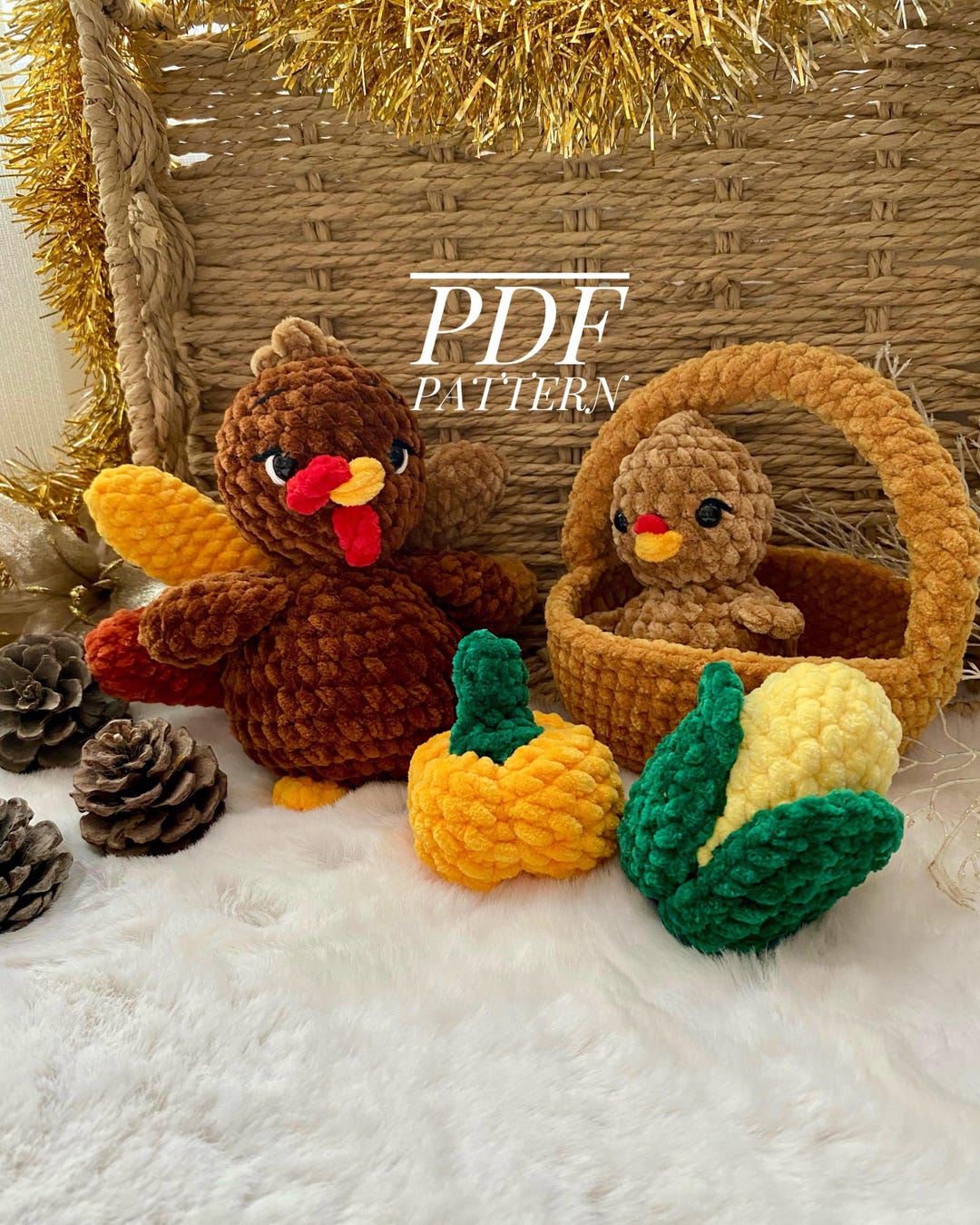 Thanksgiving Amigurumi Crochet Pattern — Turkey & Baby Turkey, Pumpkin ...