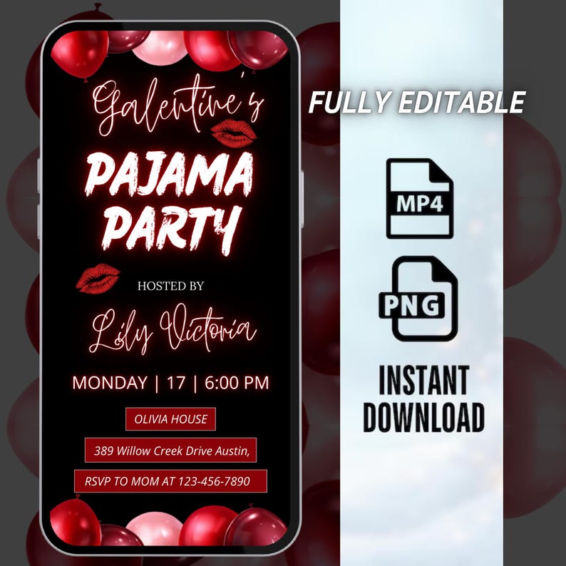 Digital Galentines Pajama Party Invitation Itinerary Template ...
