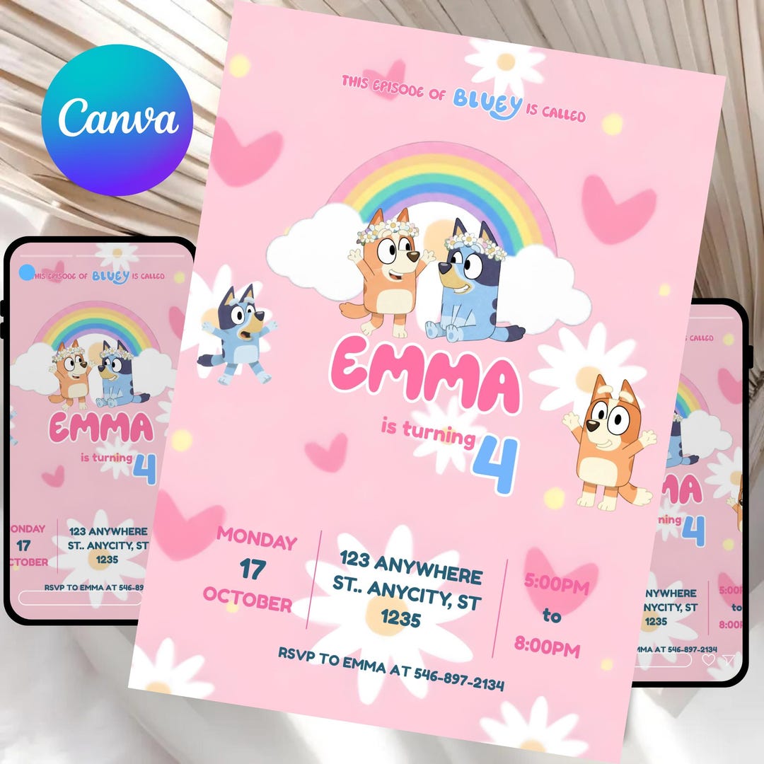 Bluey Birthday Invitation Bing Birthday Invitation Editable Bluey and ...