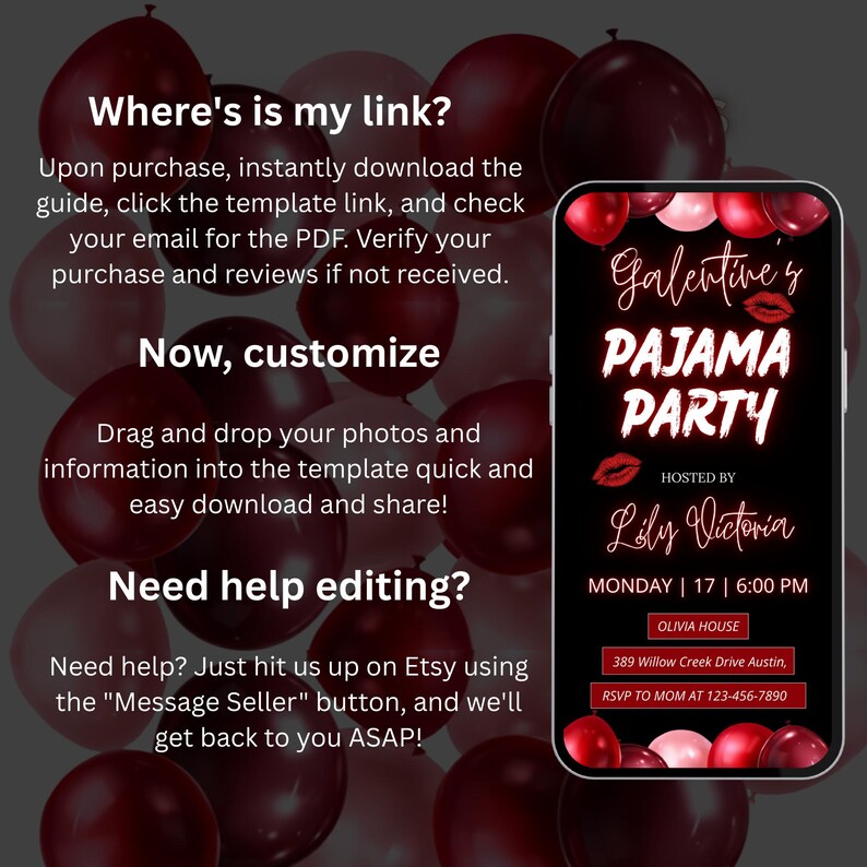 Digital Galentines Pajama Party Invitation Itinerary Template ...