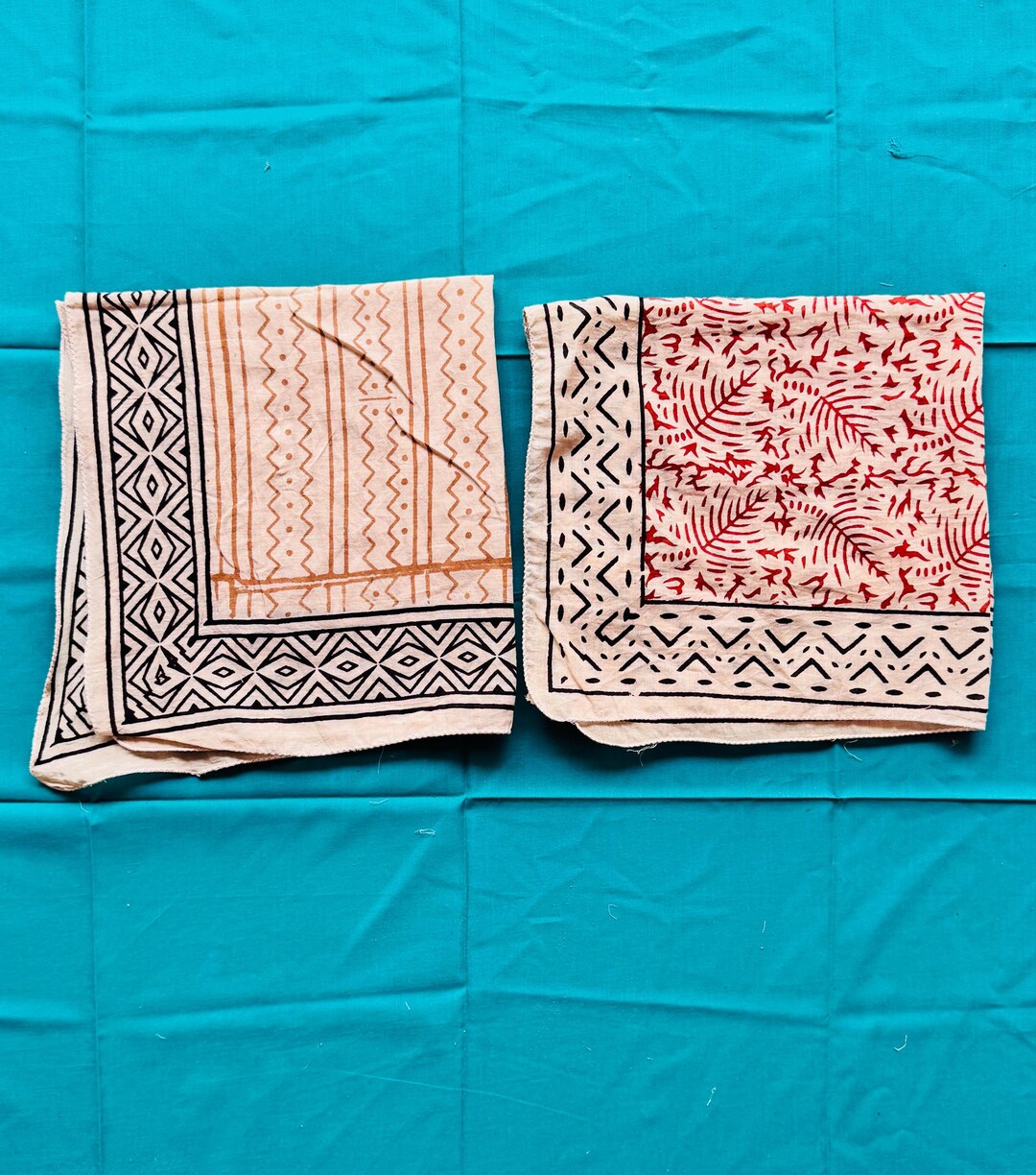 Hand Block Print Cotton Bandana Scarf Set: Natural Dye Neckerchief - Etsy