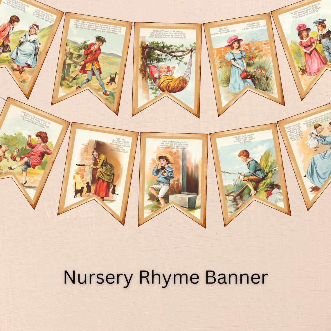 Vintage Nursery Rhyme Banner Printable - 16 Images in 2 Sizes - Etsy UK