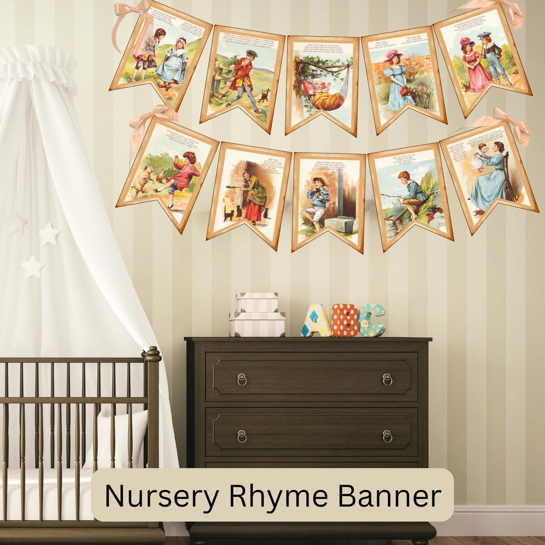 Vintage Nursery Rhyme Baby Shower Banner Printable, Storybook ...
