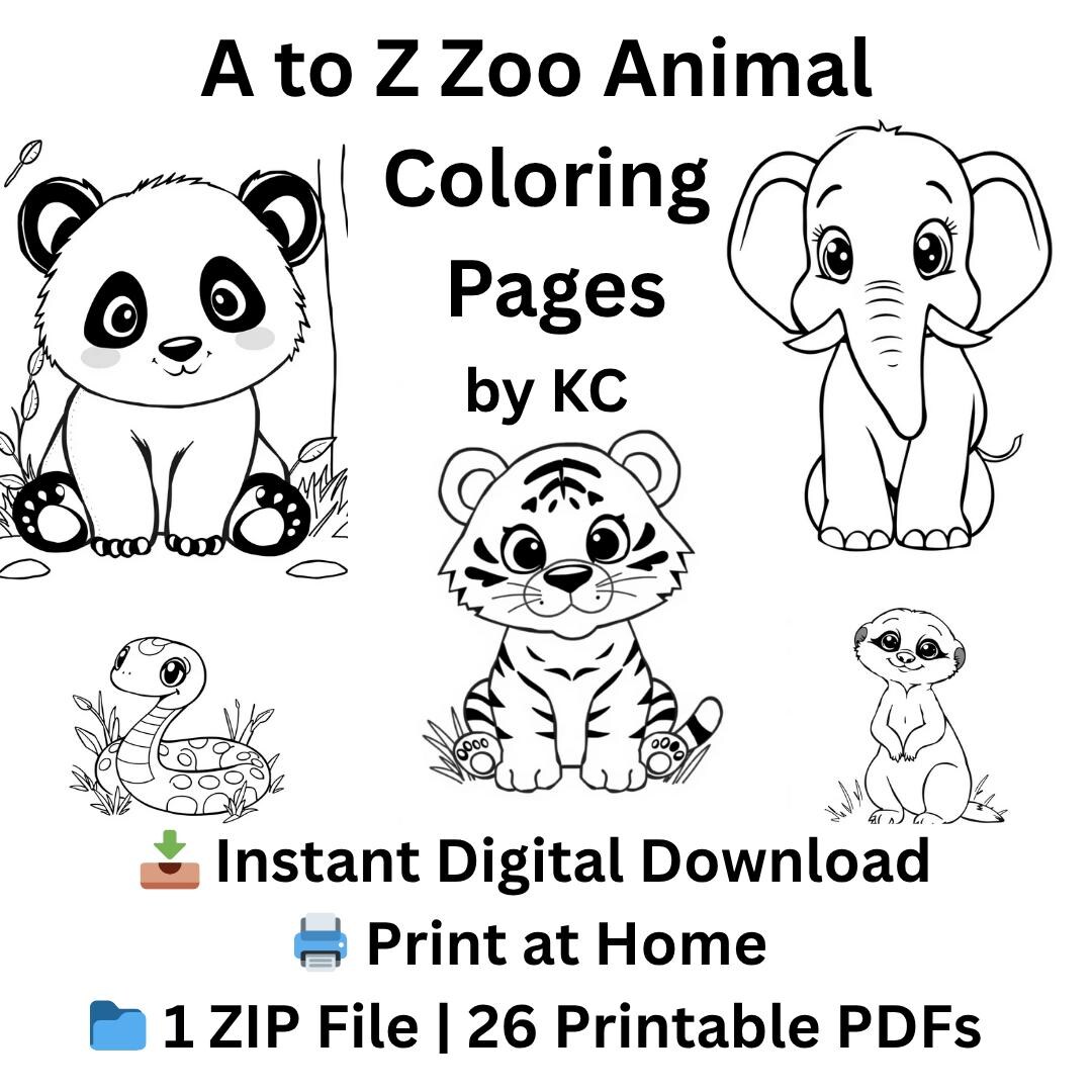 Coloring Pages for Kids - Zoo Animal A to Z - 1 ZIP File With 26 ...