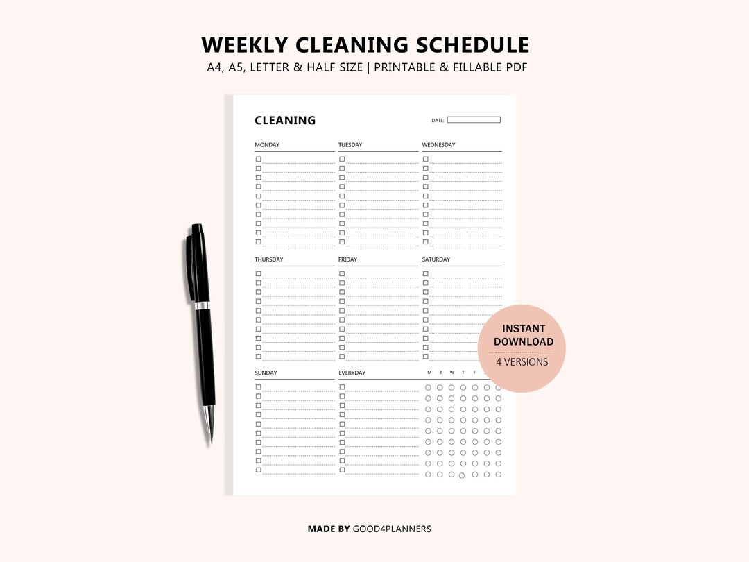 Weekly Cleaning Schedule, Cleaning Checklist, Cleaning to Do List ...