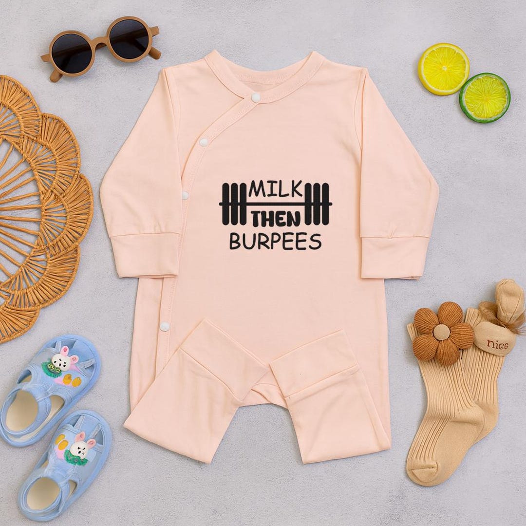 Milk Then Burpees Baby Romper, Funny Gym Baby Outfit, Fitness Baby ...