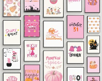 Pink Halloween Poster Prints MEGA BUNDLE Halloween Wall Art Halloween ...