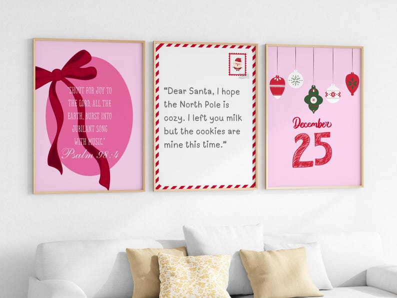 Pink & Red Christmas Prints Set of 10 | Retro XMAS Posters Bundle ...