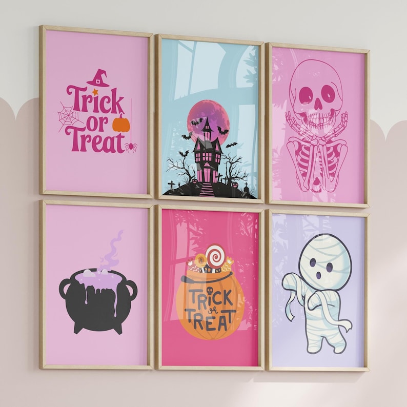 Pink Halloween Poster Prints MEGA BUNDLE Halloween Wall Art Halloween ...