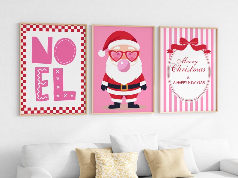 Pink & Red Christmas Prints Set of 10 | Retro XMAS Posters Bundle ...