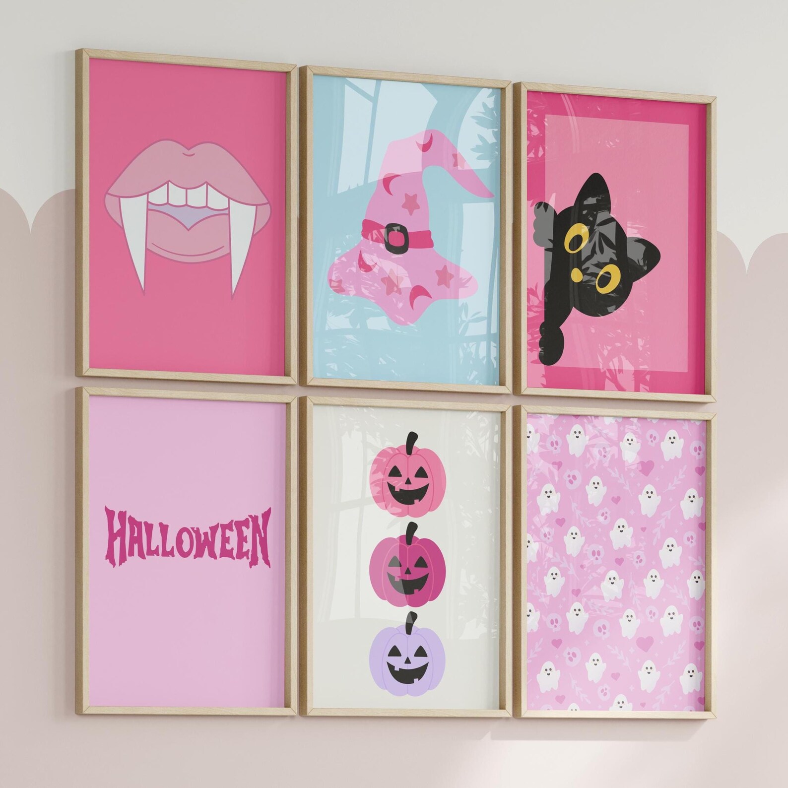 Pink Halloween Poster Prints MEGA BUNDLE Halloween Wall Art Halloween ...