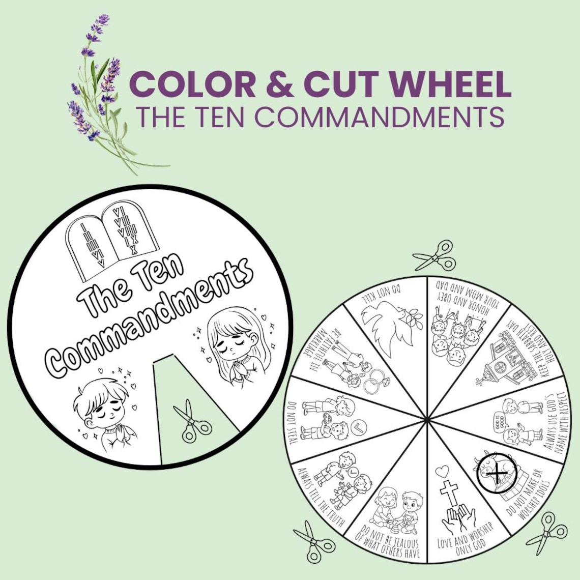 Ten Commandments Color & Cut Wheel | Christian Kids Activity | Bible ...