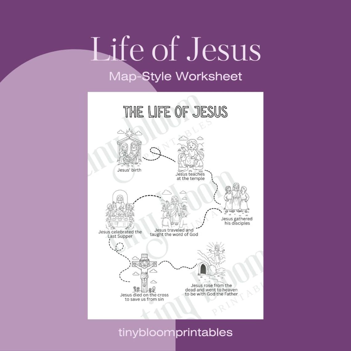 Life of Jesus Worksheet | Christian Kids Coloring Activity | Bible ...