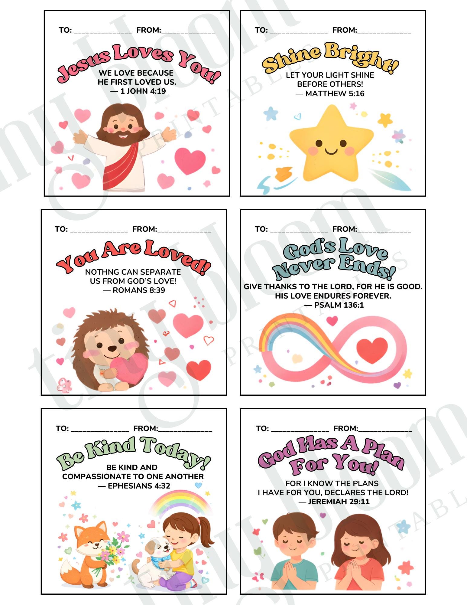 Christian Valentine Cards for Kids – Set of 12 Bible Verse Valentines ...