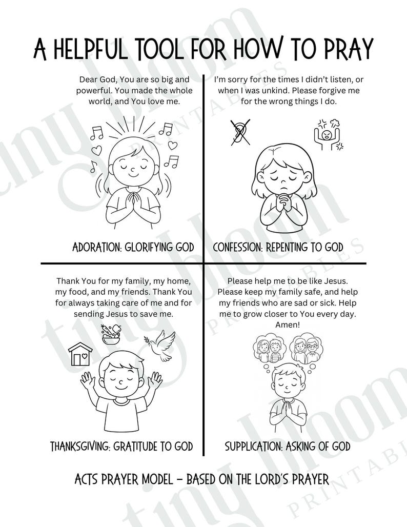 ACTS Prayer Model Worksheet | Christian Kids Printable | Adoration ...