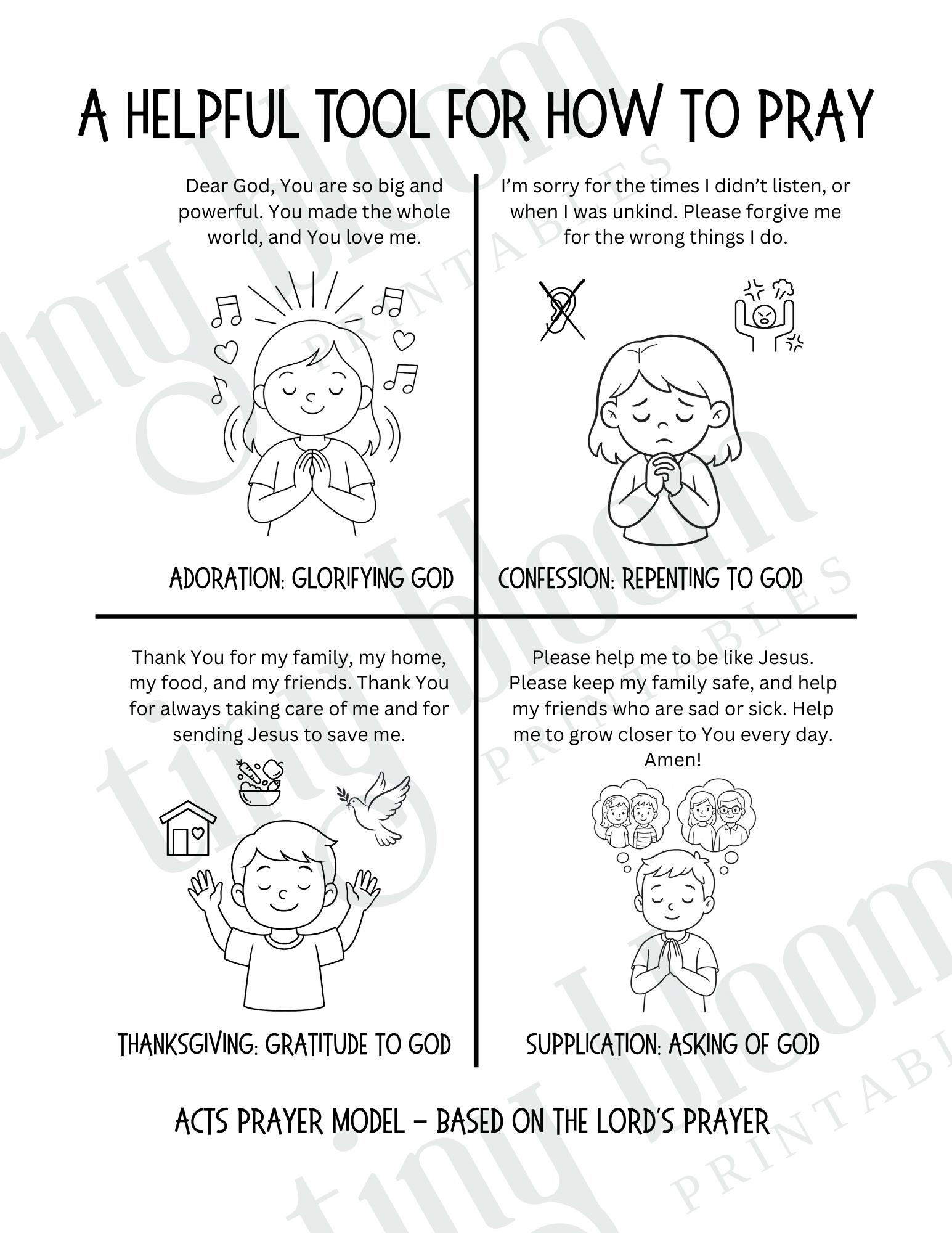 ACTS Prayer Model Worksheet | Christian Kids Printable | Adoration ...