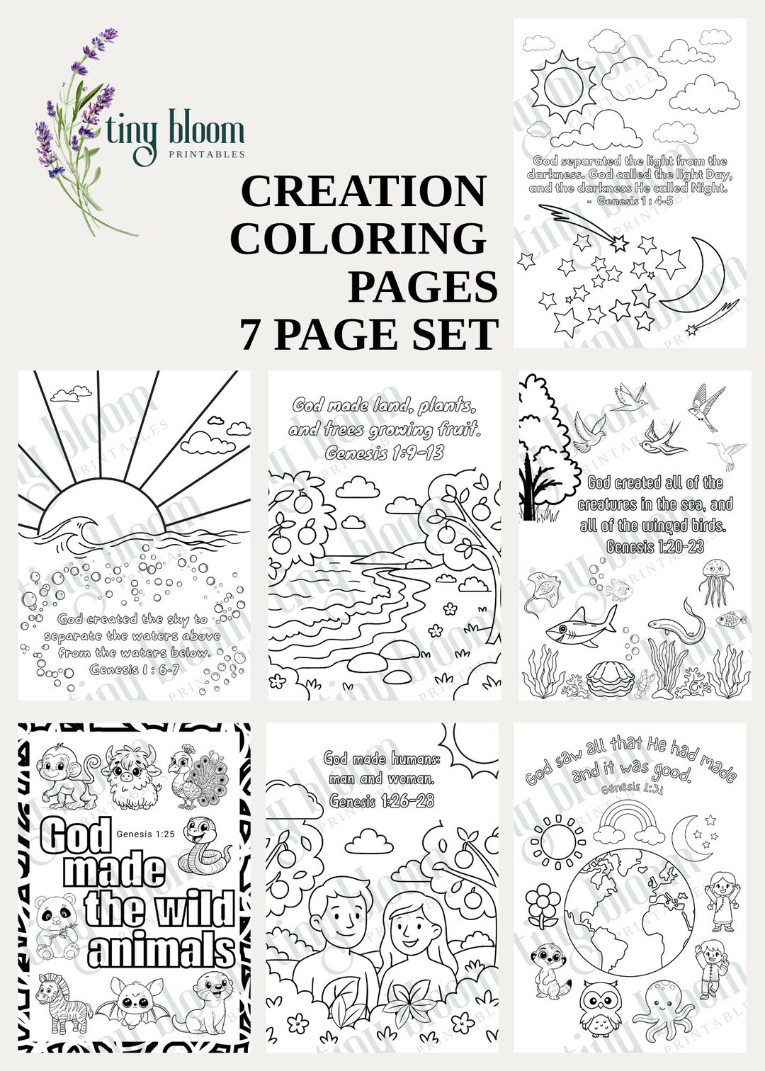 Creation Coloring Pages for Kids | Set of 7 | Digital Download - Etsy