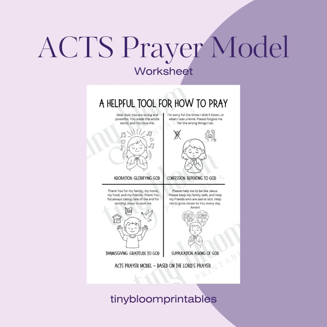 ACTS Prayer Model Worksheet | Christian Kids Printable | Adoration ...