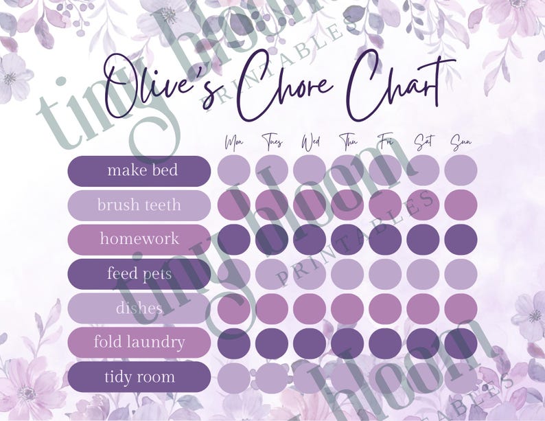 Floral Chore Chart Template | Editable Instant Download - Etsy
