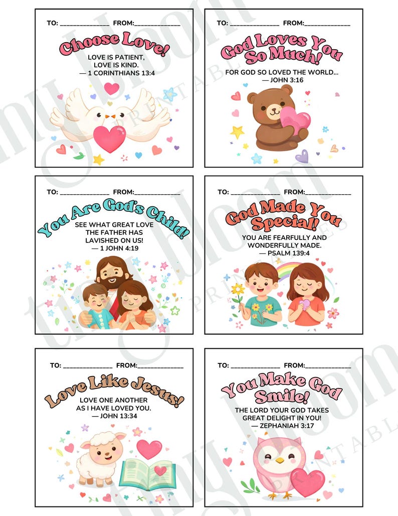Christian Valentine Cards for Kids – Set of 12 Bible Verse Valentines ...