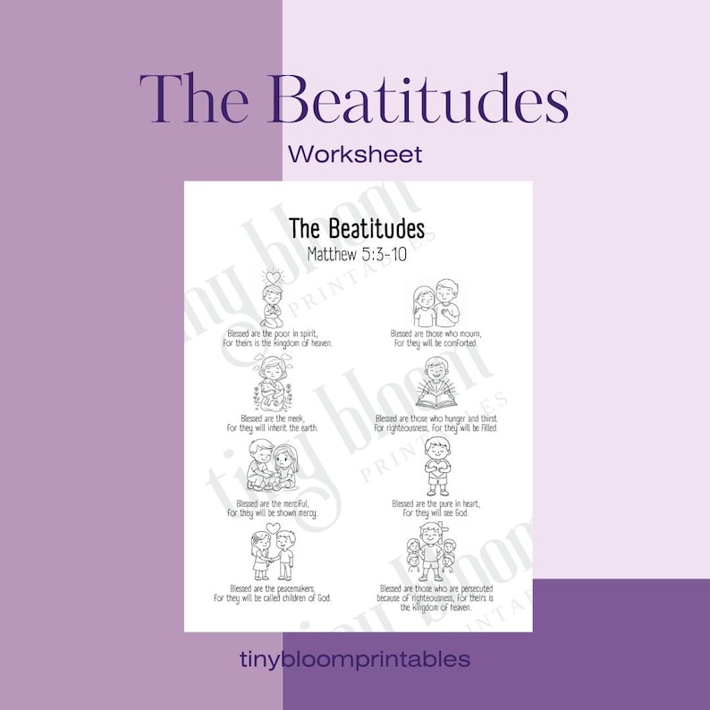 Beatitudes Worksheet | Christian Kids Coloring & Learning Activity - Etsy