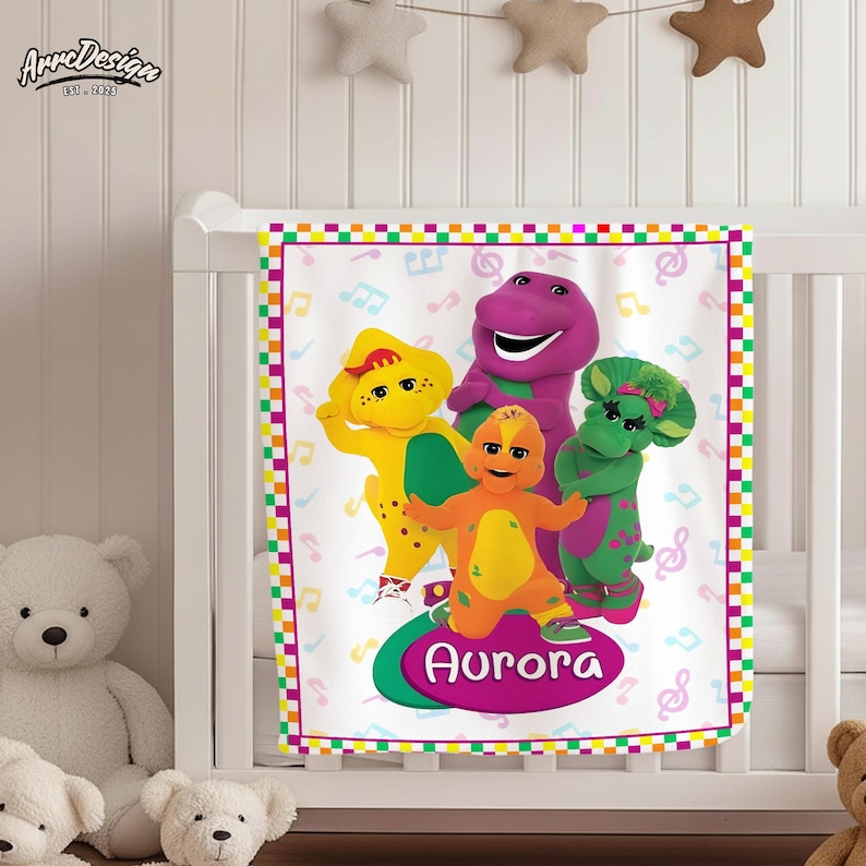 Personalized Barney Dinosaur Blanket: Custom Name Gift for Kids - Etsy