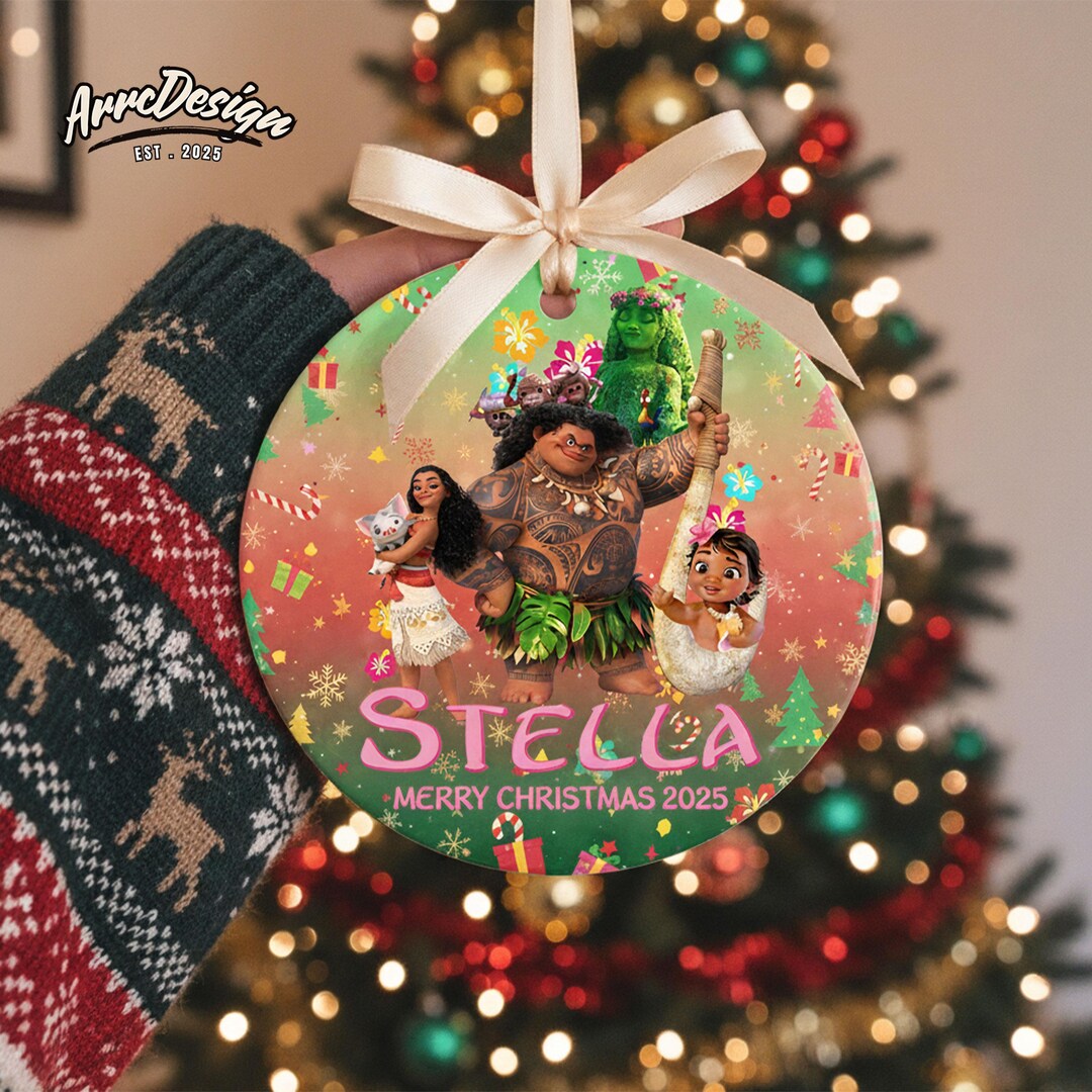 Personalized Moana Tree Decoration, Custom Name Year Tropical Holiday ...