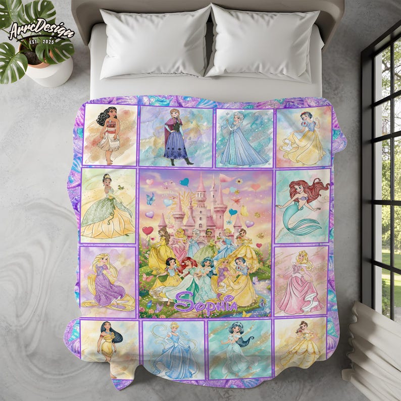 Personalized Disney Princess Blanket, Custom Name Purple Polyester Soft ...