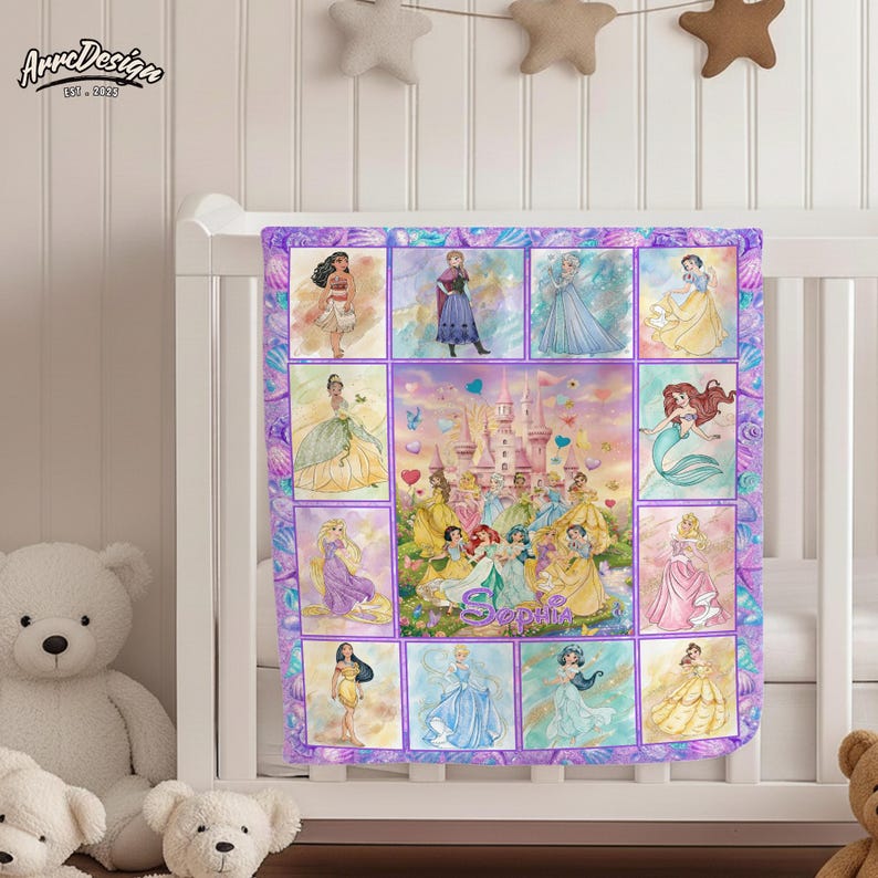 Personalized Disney Princess Blanket, Custom Name Purple Polyester Soft ...