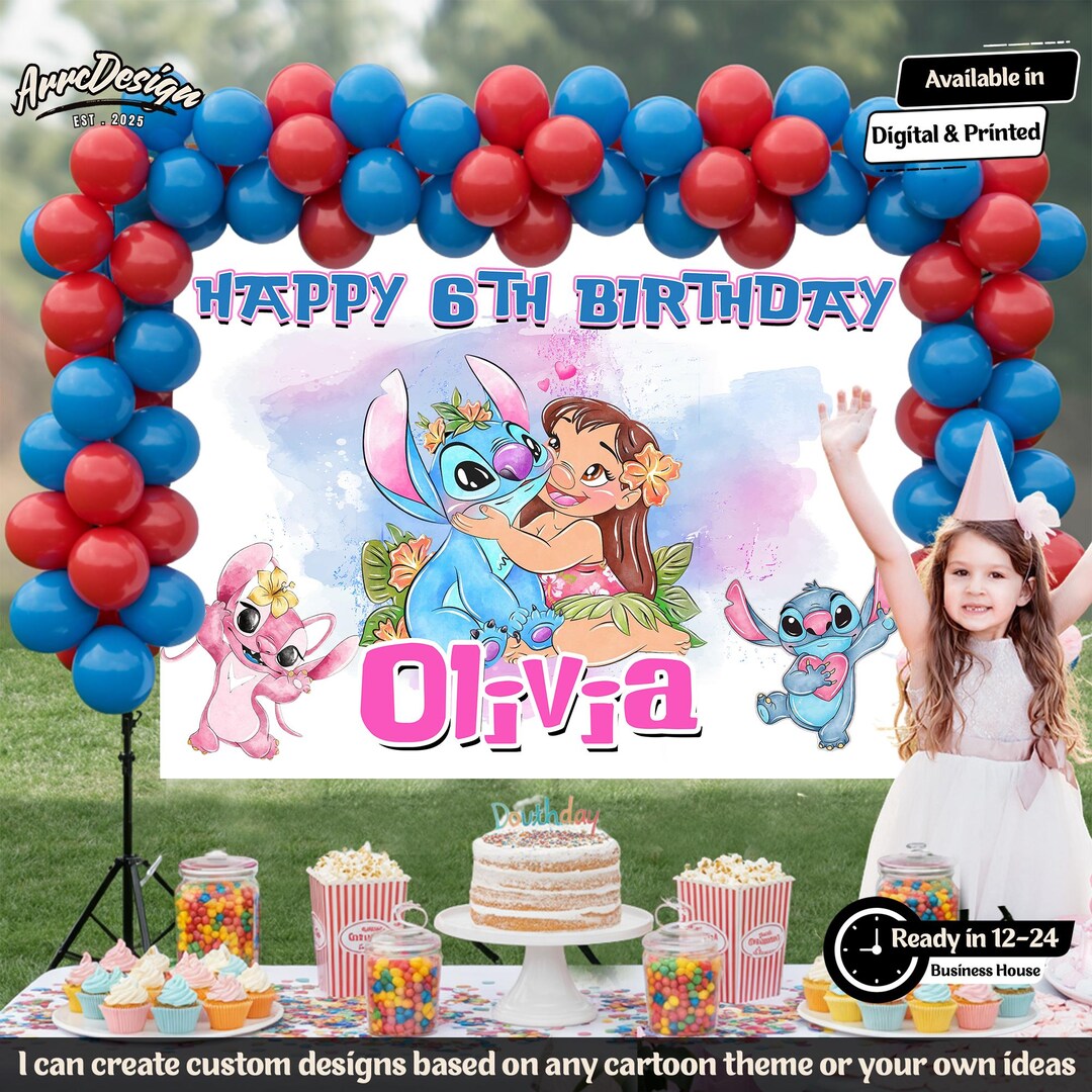 Personalized Lilo and Stick Backdrop, Tropical Birthday Backdrop, Lilo ...