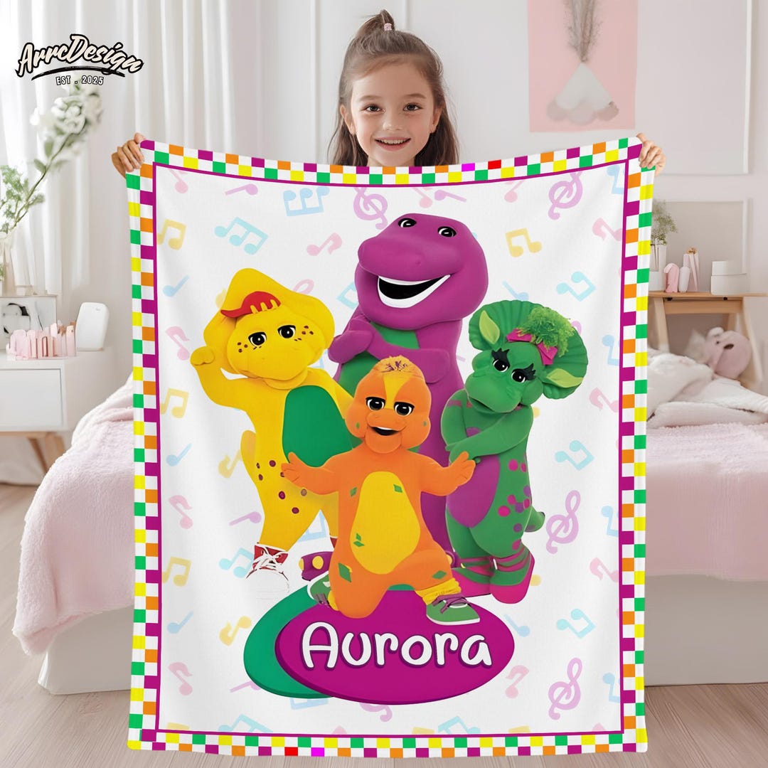 Personalized Barney Dinosaur Blanket: Custom Name Gift for Kids - Etsy