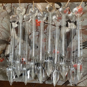 Vintage Christmas Icicles Set of 10 6 Plastic Ornaments Chandelier Crystals Sparkle Frosty ...