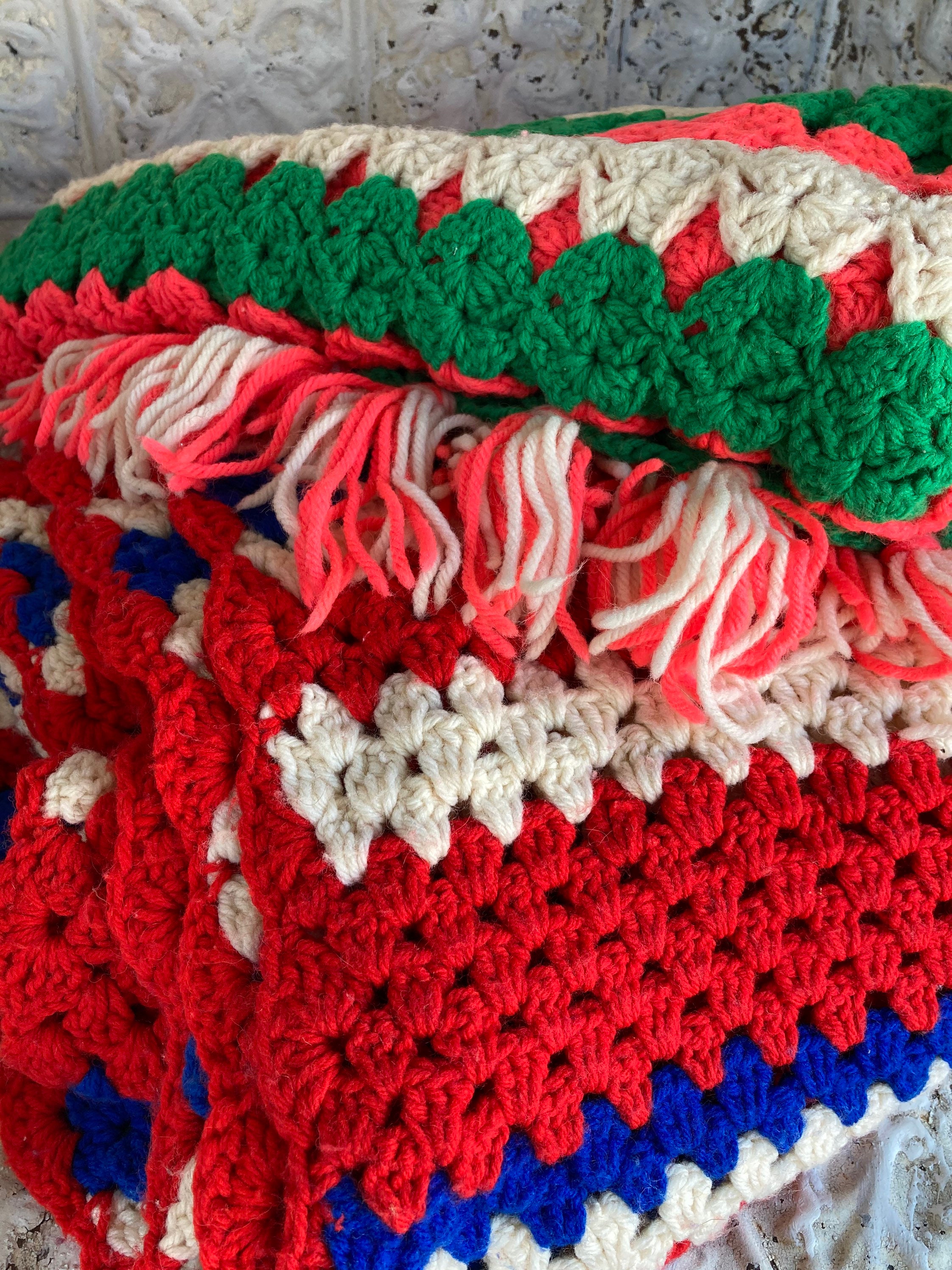 Afghan Crocheted Neon Pink Kelly Green Cream off White Long | Etsy