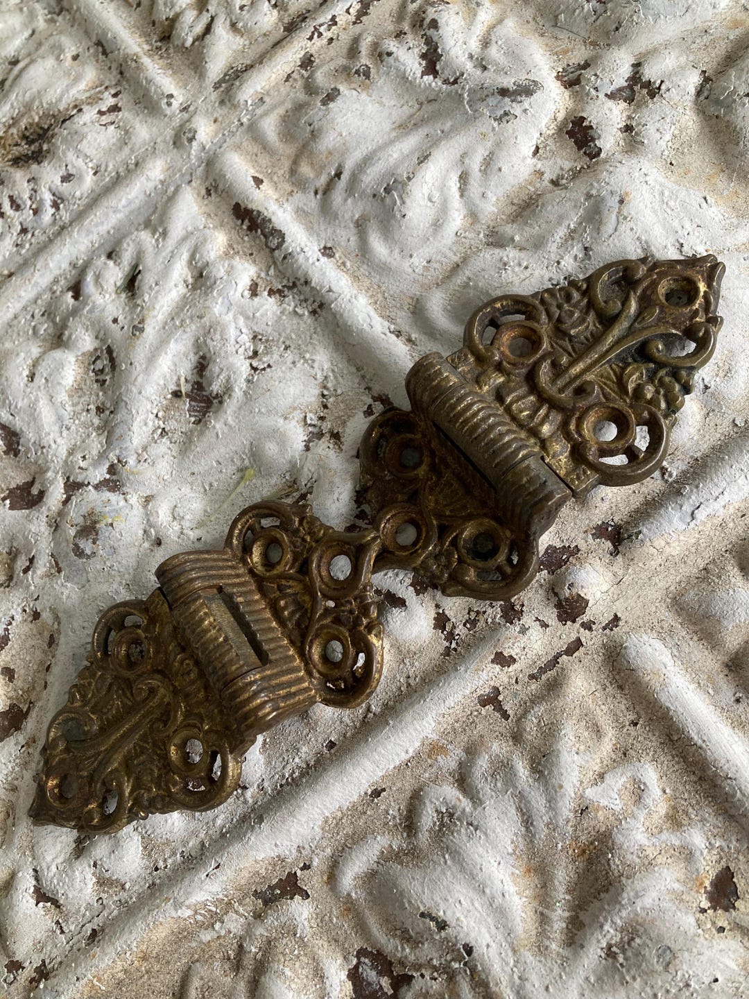 Vintage Brass Hinges One Pair Art Nouveau Style Ornate Stamped #395 ...